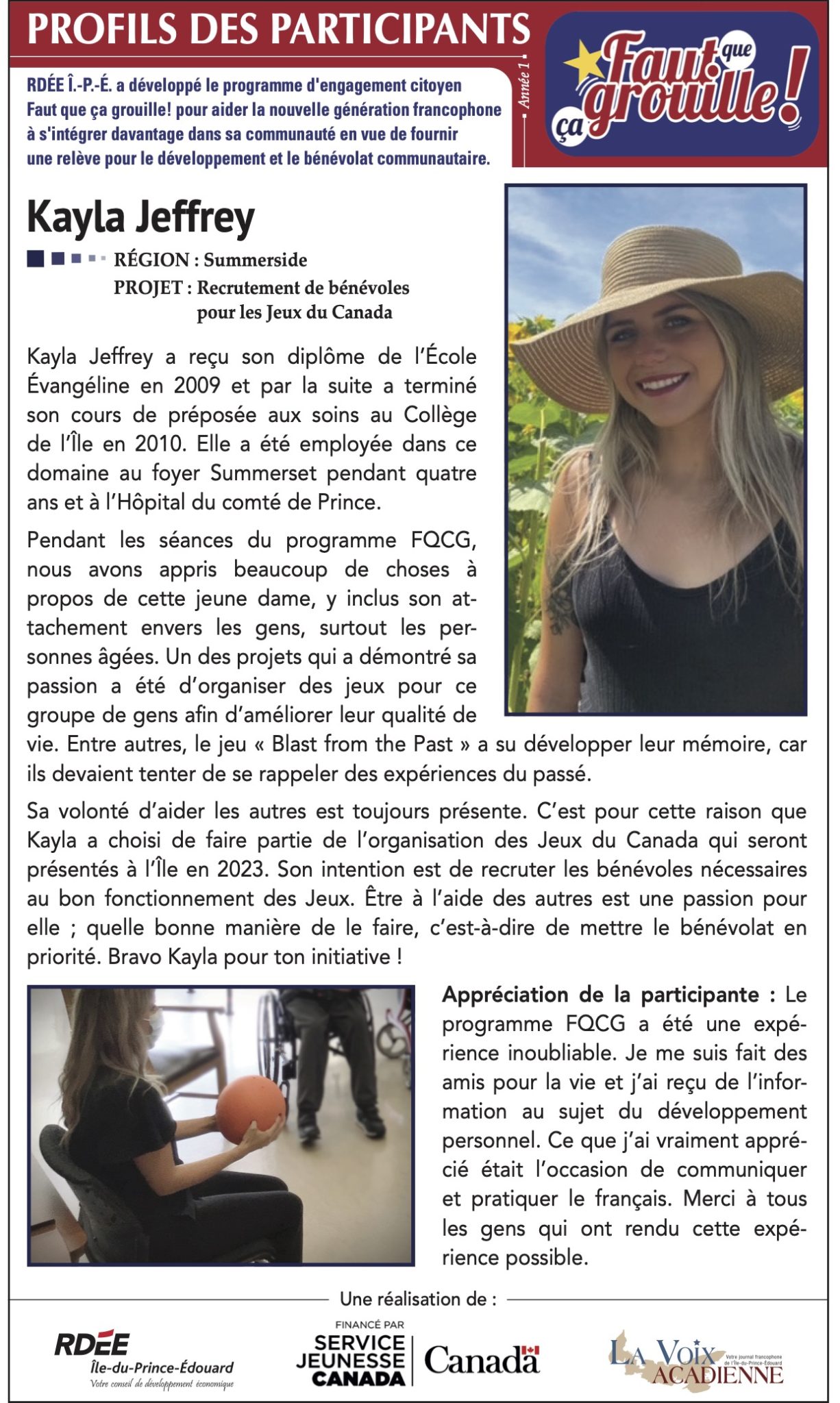 PROFIL FQCG – Kayla Jeffrey recrute pour les Jeux du Canada – RDÉE Île ...