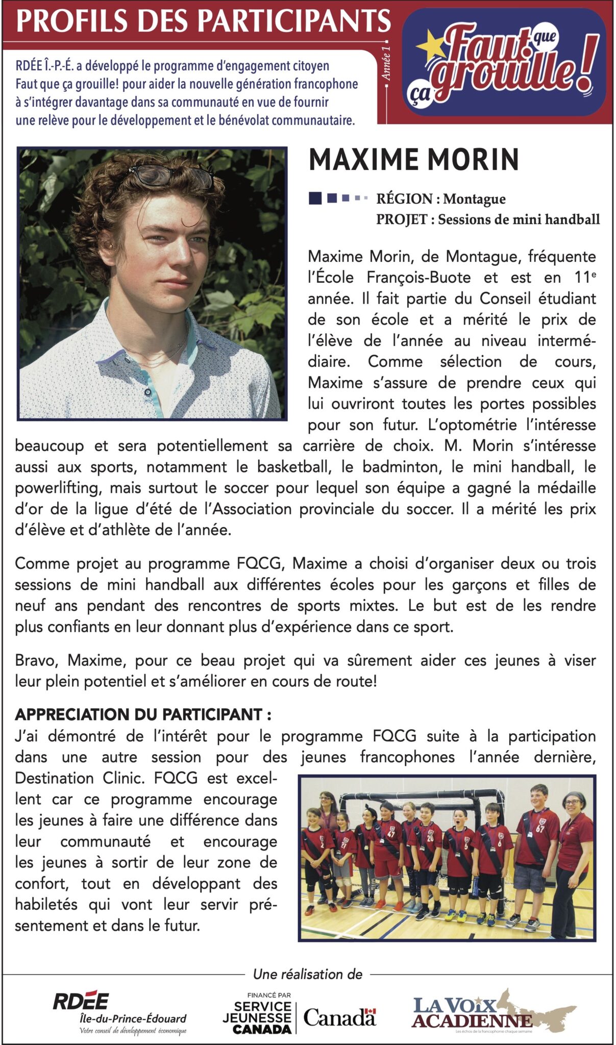 PROFIL FQCG : Maxime Morin organise des sessions de mini handball pour ...